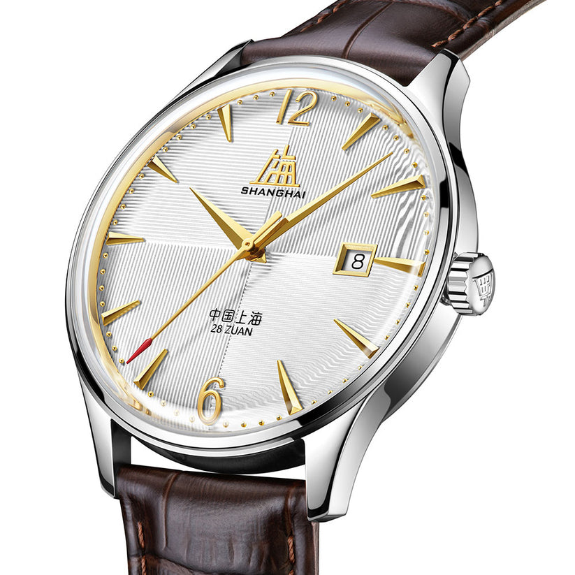 Shanghai 50s 39mm Watch - Brown Strap & White Dial (Quadrant Classic ...